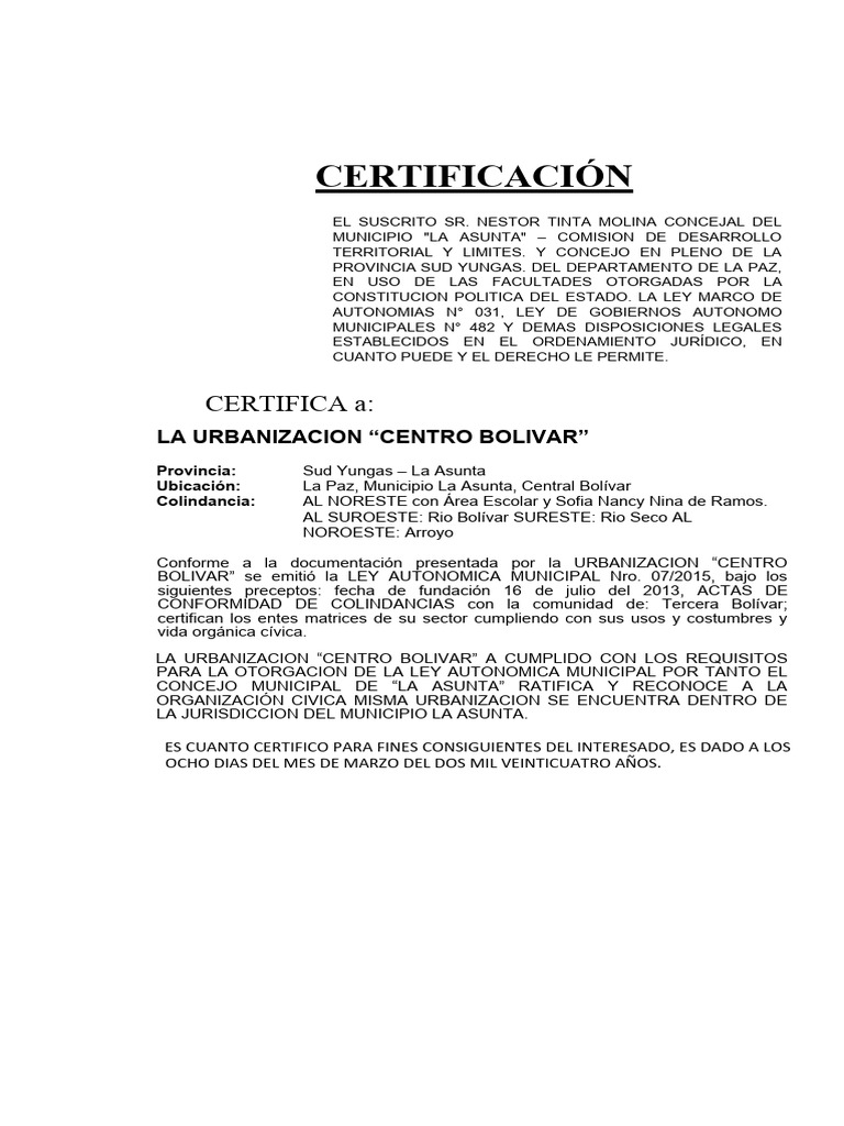 Certificacion Junta de Vecinos | PDF
