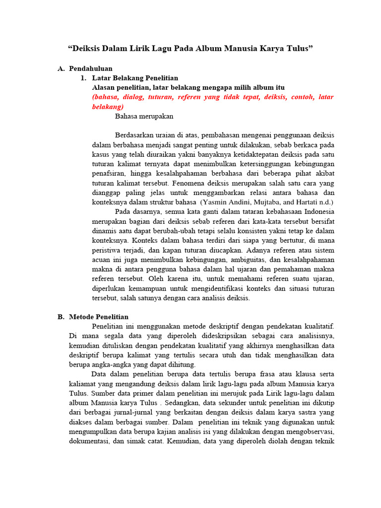 Deiksis dalam Lirik Album Manusia Tulus | PDF | Seni & Disiplin Bahasa