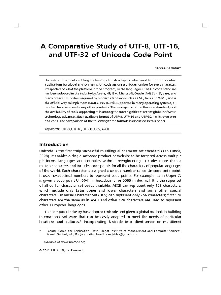 Week 4 - A Comparative Study of UTF-8 UTF-16 and UTF-32 | PDF | Art | Technology & Engineering