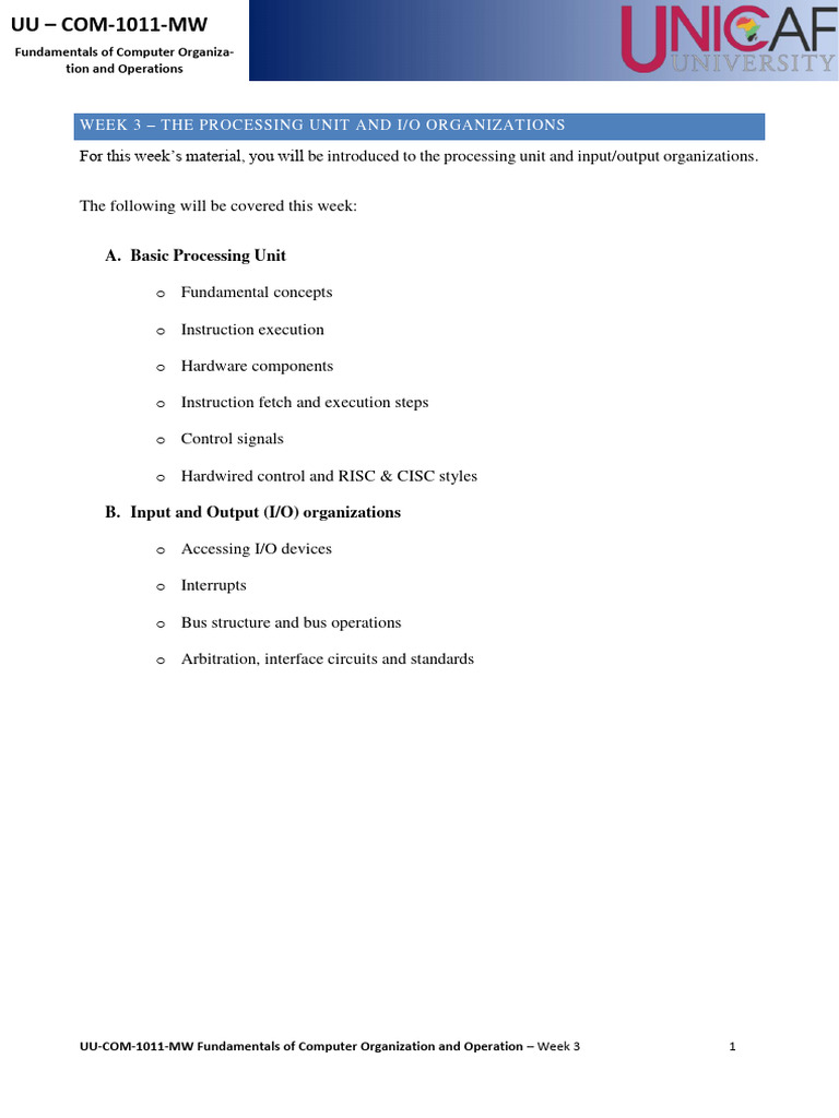Week 3 The Processing Unit And Input Output Organizations Pdf Input Output Central