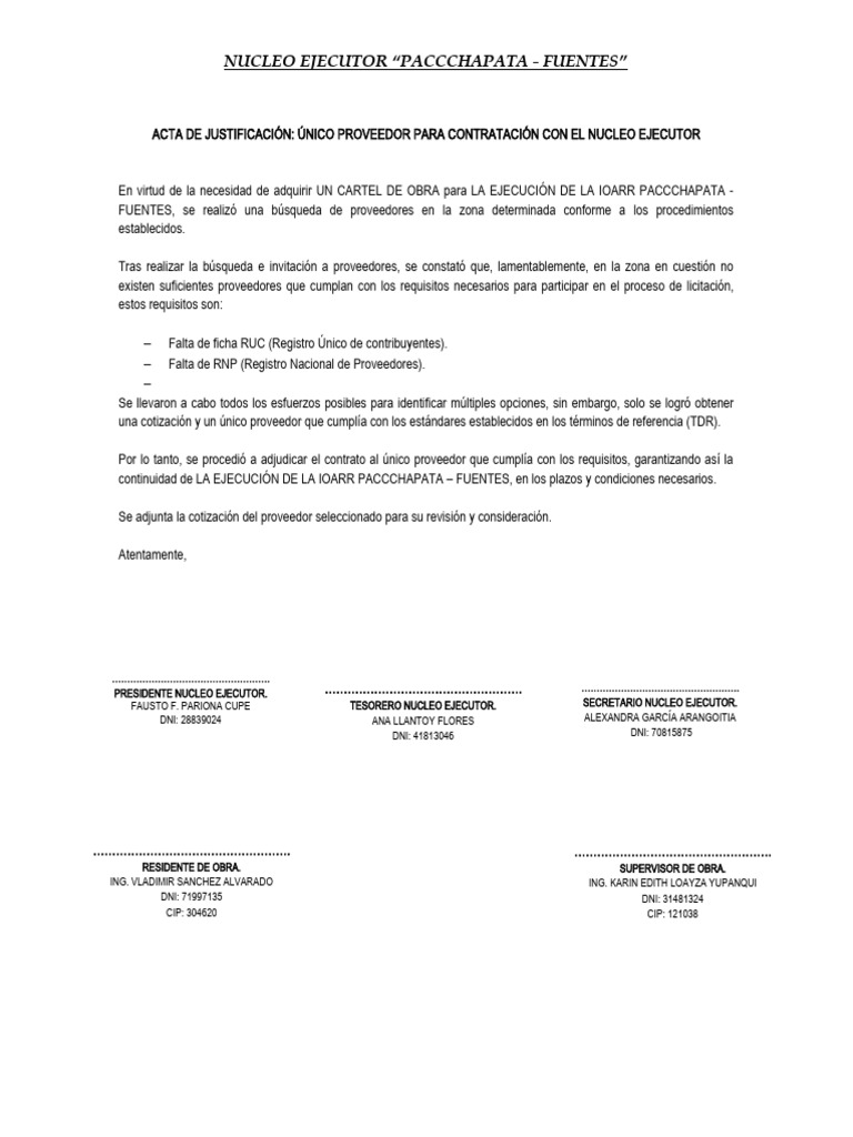 Acta de Justificación | PDF