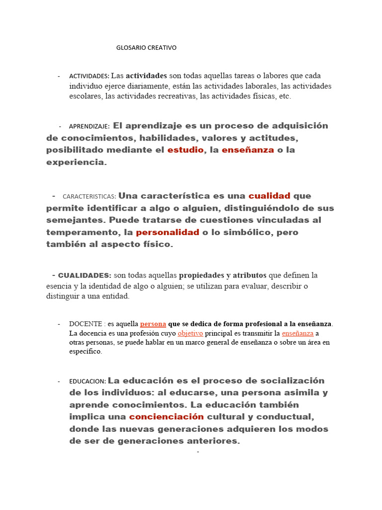 Glosario Creativo | PDF | Enseñando | Evaluación