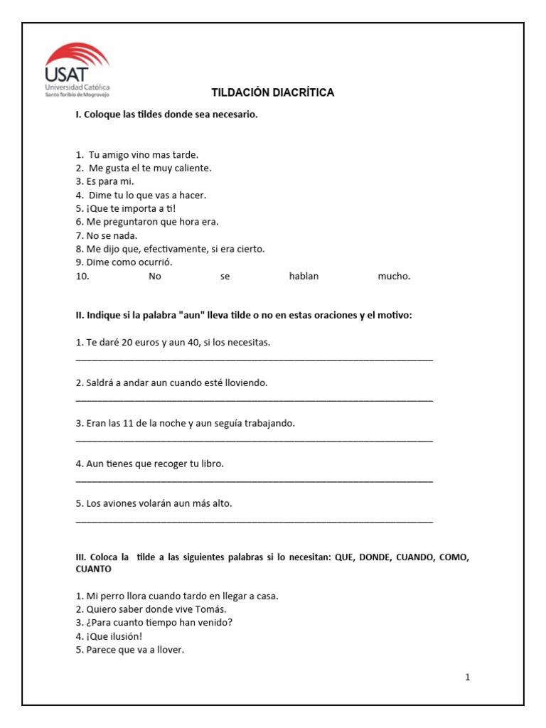 Tilde Diacritica Práctica-1 | PDF