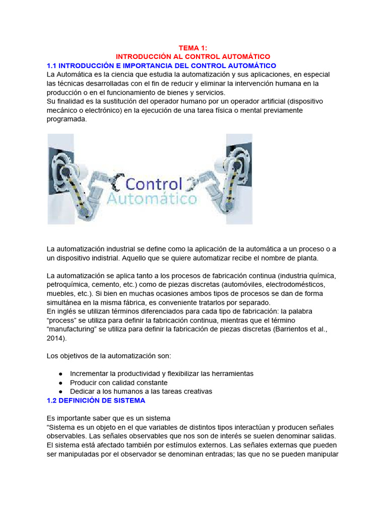Tema 1 - Introducción Al Control Automático | PDF | Relé | Sensor