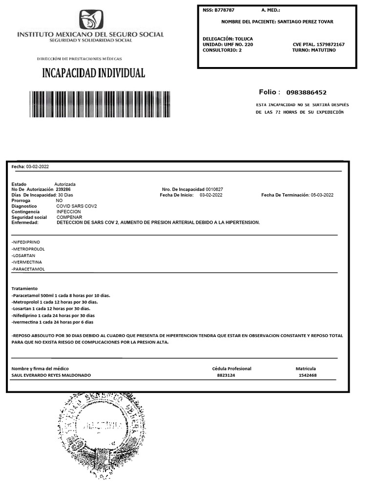Incapacidad IMSS | PDF