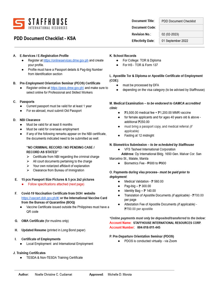 2023_[TEMPLATE] PDD-2022-0011_Updated Applicant Document Checklist - KSA (Skilled Workers) | PDF