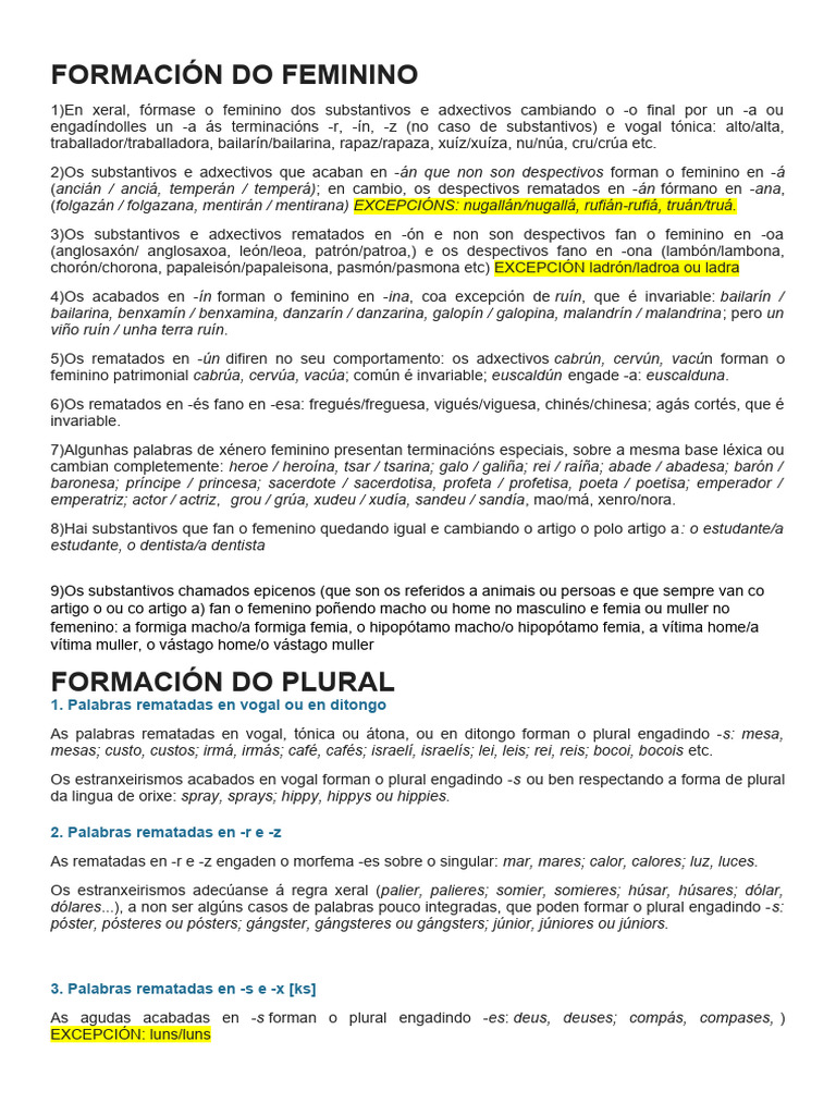 Formación Do Feminino e Plural | PDF