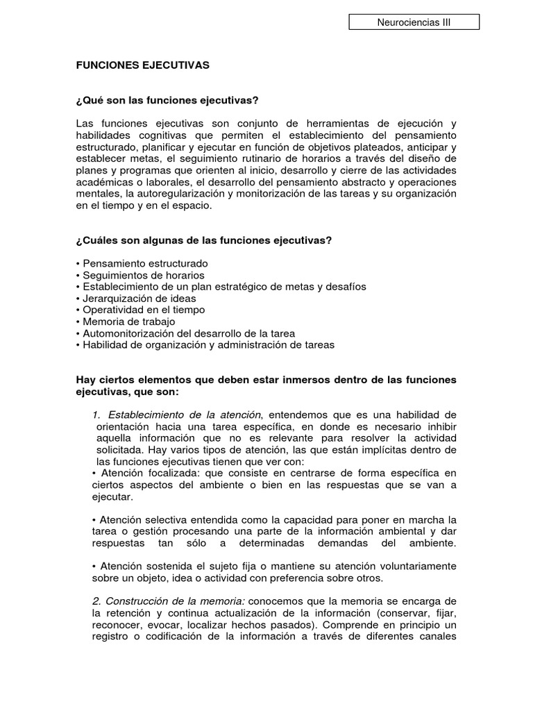 Ficha - Funciones Ejecutivas | PDF
