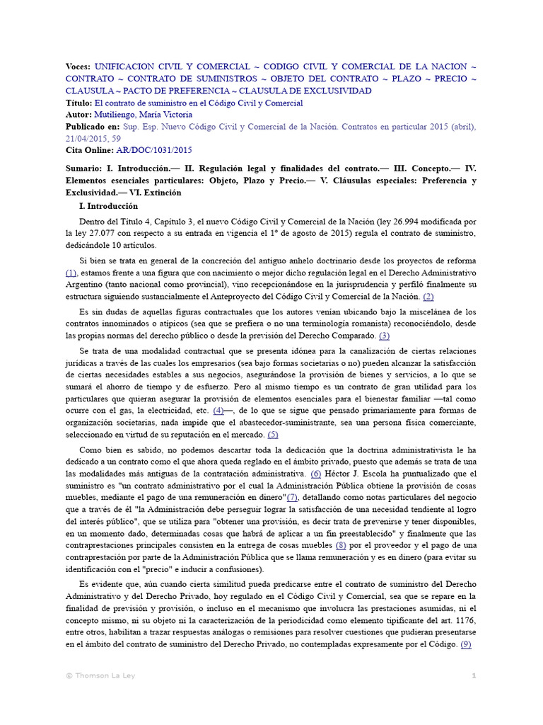 6) Mutiliengo, María Victoria - El Contrato de Suministro en El Código ...