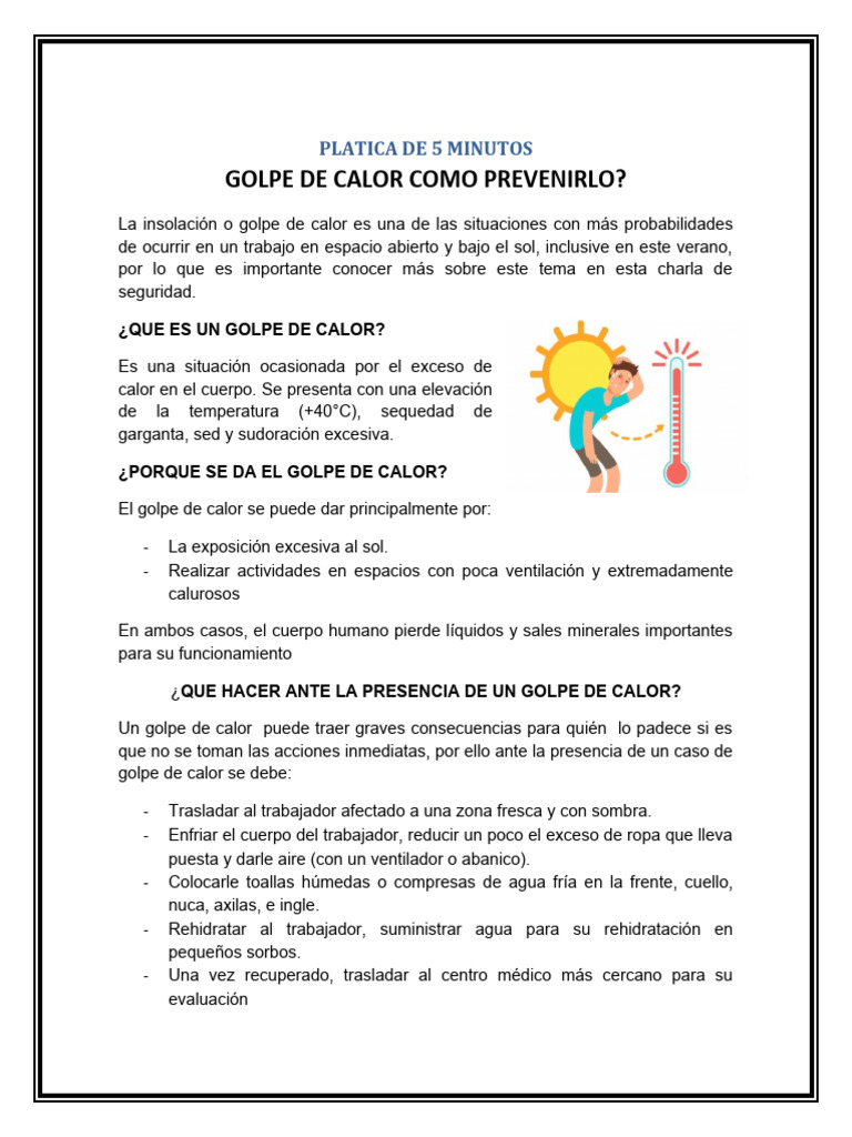 PLATICA DE 5 MINUTOS Golpe de Calor | PDF PLATICA DE 5 MINUTOS Golpe de Calor | PDF