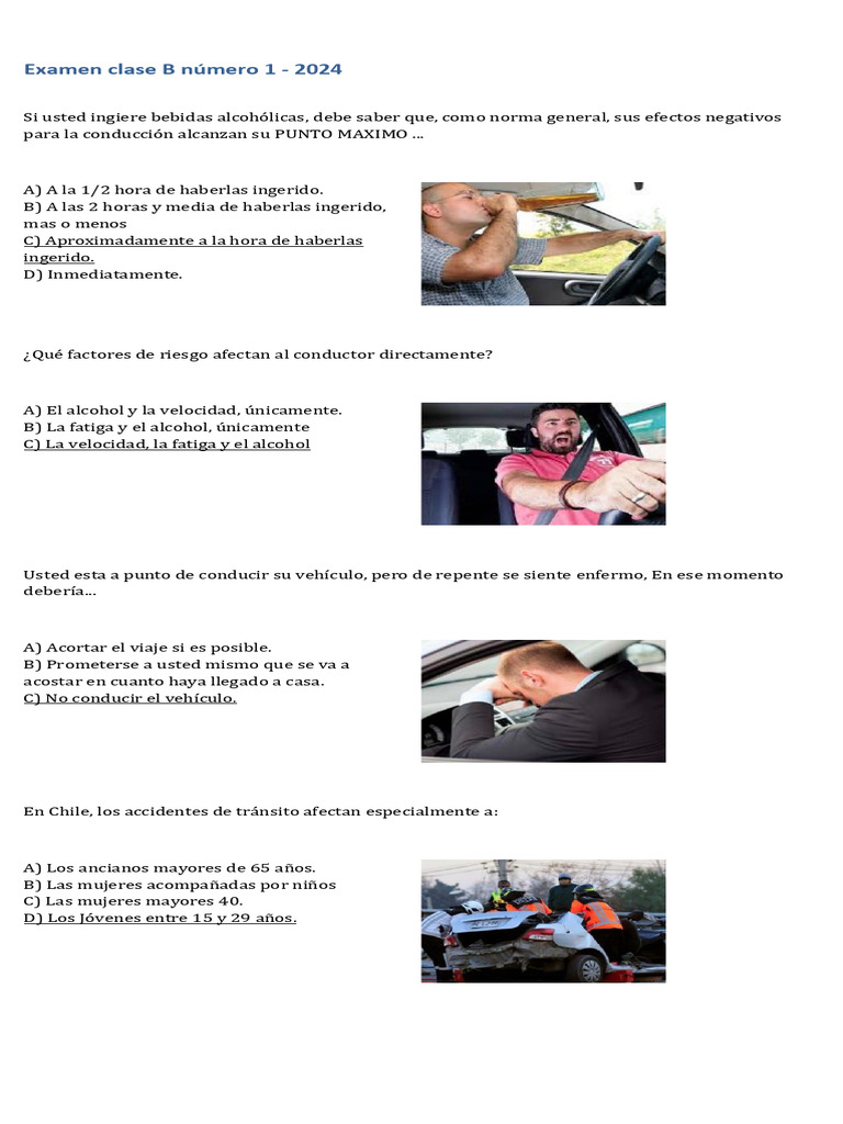 Examen Clase B 2024: Preguntas Clave | PDF | Neumático | Peatonal