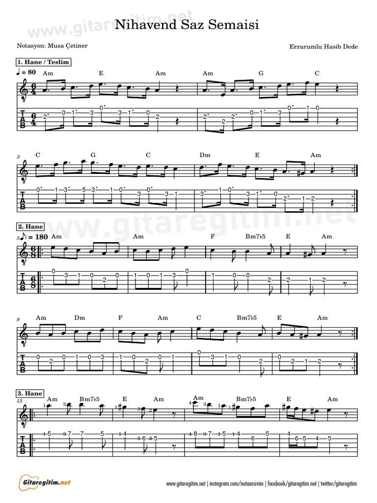 Nihavend Saz Semai Nota | PDF