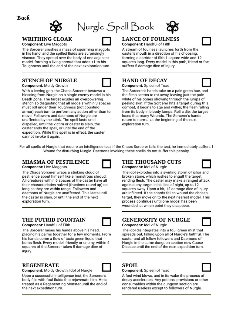Nurgle Spell List | PDF