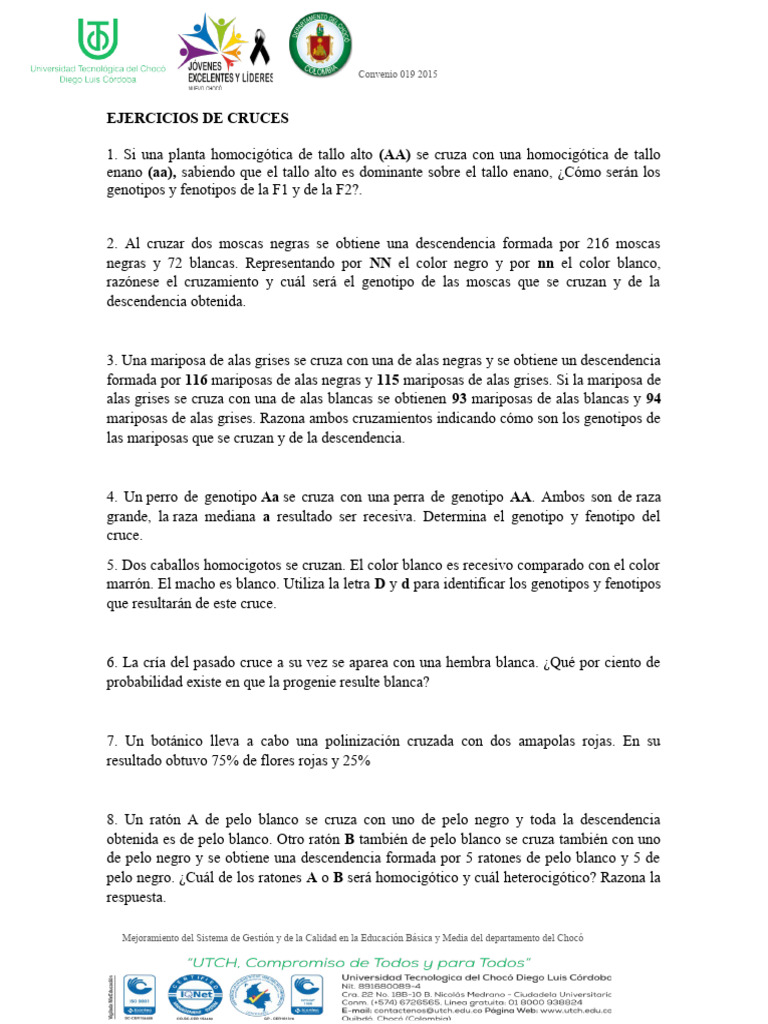 Ejercicios de Genética y Cruzamientos | PDF | Dominancia (Genética ...