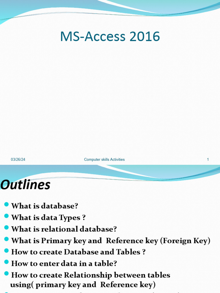 Short Lecture On MS Access | PDF | Relational Database | Relational Model