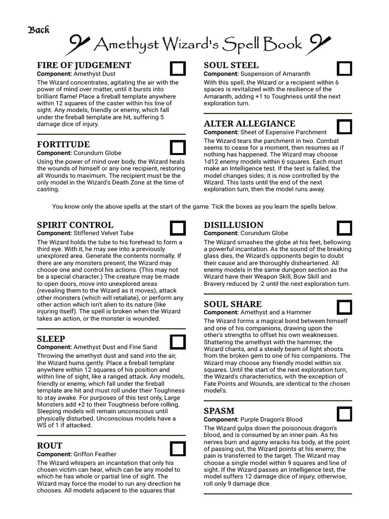Amethyst Wizard Spell Descriptions | PDF