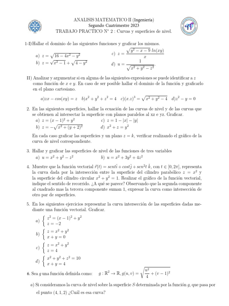 TP2 Curvas y Superficies de Nivel | PDF | Función (Matemáticas) | Vector Euclidiano