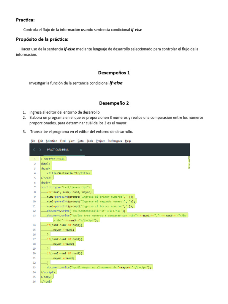 Practica Sentencia If-Else | PDF