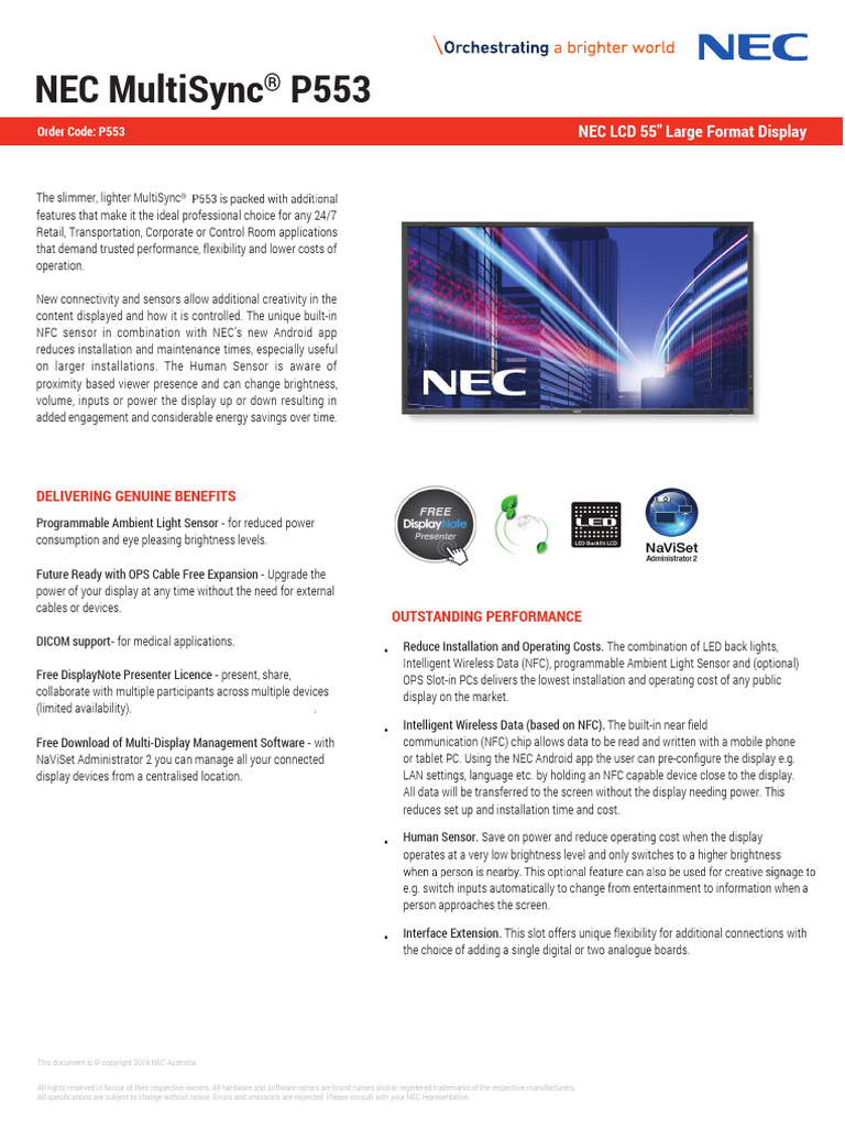 2016 - NEC - Datasheet - P553-English-1 | PDF | Hdmi | Computing