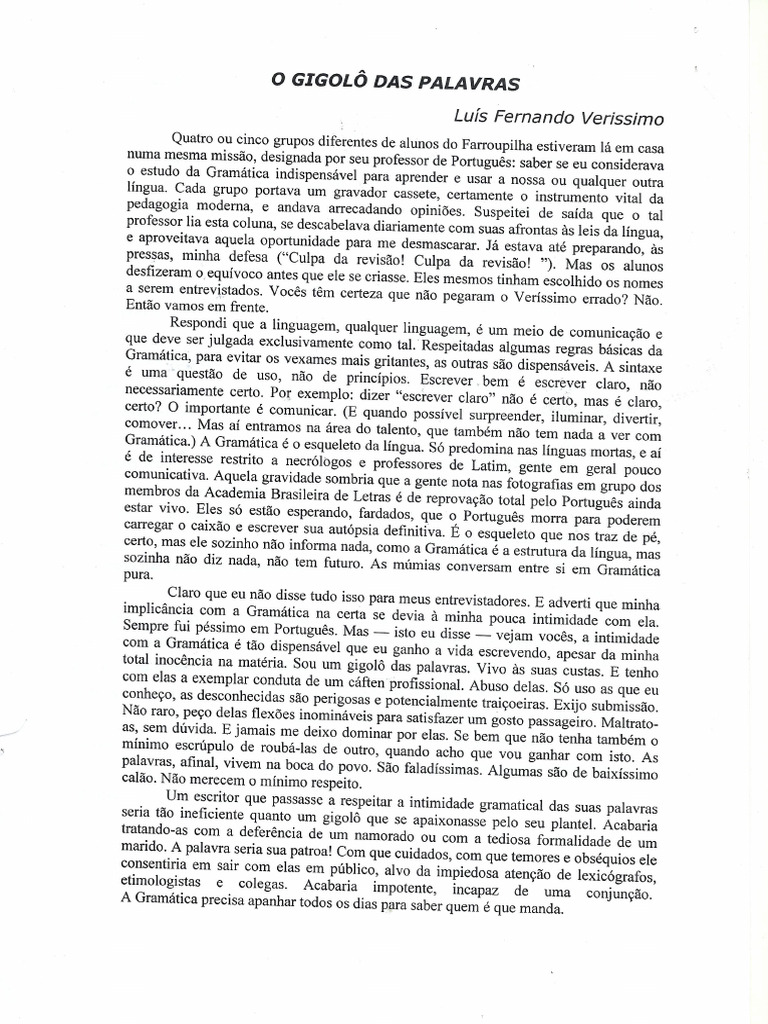 O Gigolô Das Palavras - LuisFernVeríssimo | PDF