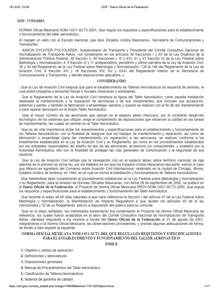 Norma Oficial Mexicana NOM-145/1-SCT3-2001 | PDF | Aeronave | México