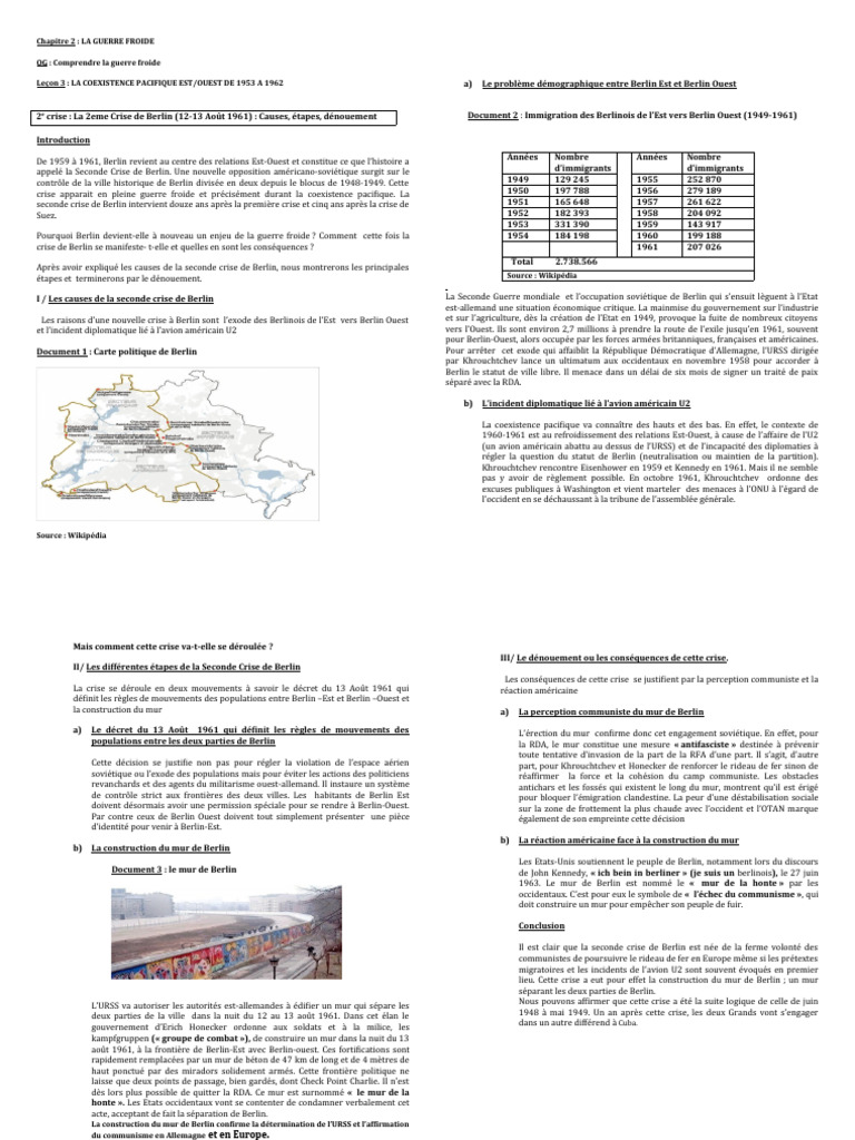 Seconde Crise de Berlin : Causes et Conséquences | PDF | Mur de Berlin ...