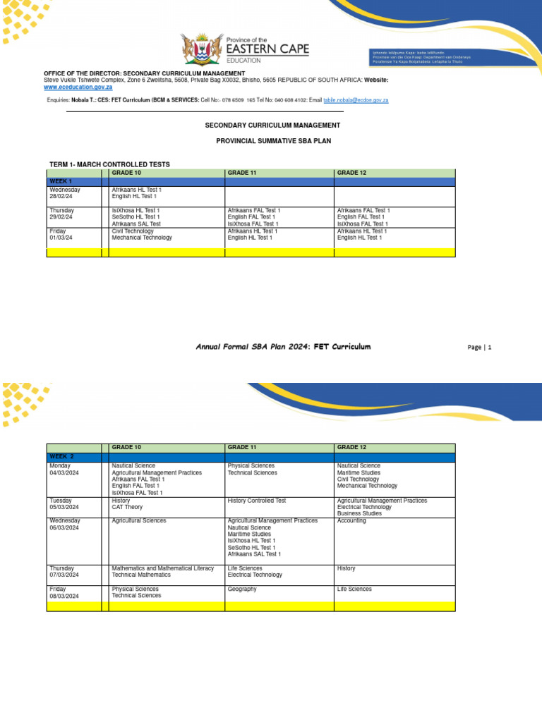 SBA Plan 2024: FET Curriculum Overview | PDF | Science
