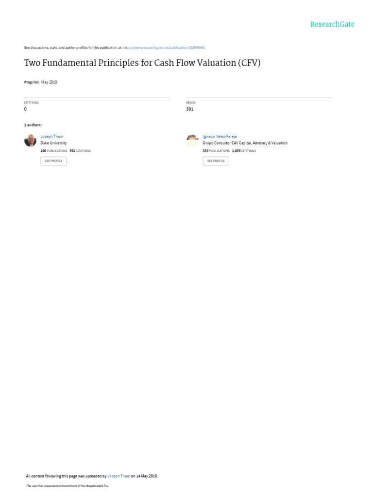 Two Fundamental Principles For Cash Flow Valuation (CFV) | PDF | Cost ...