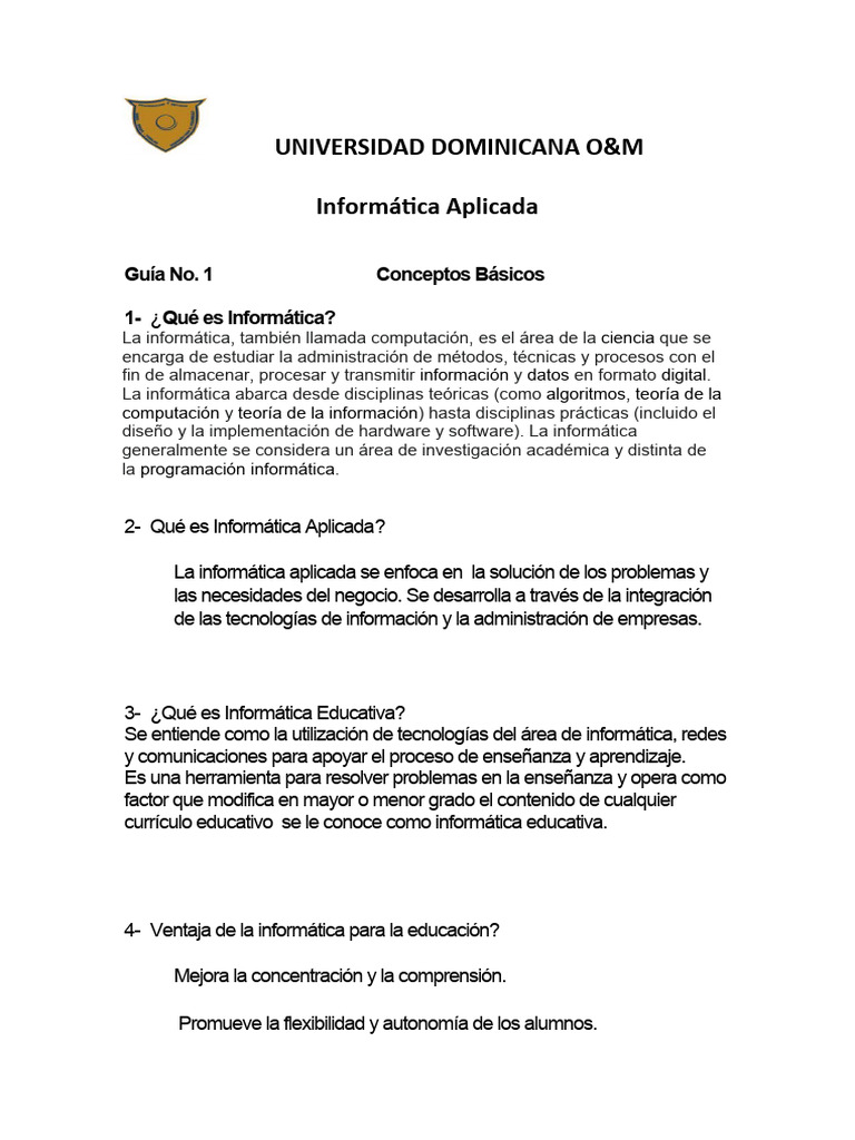 Guia No 1, Conceptos Basicos de Informatica | PDF | Informática | Enseñando