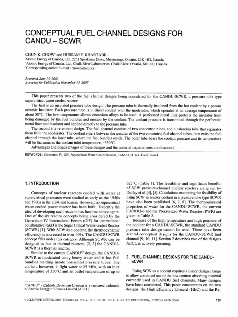 CONCEPTUAL FUEL CHANNEL DESIGNS FOR CANDU-SCWR | PDF