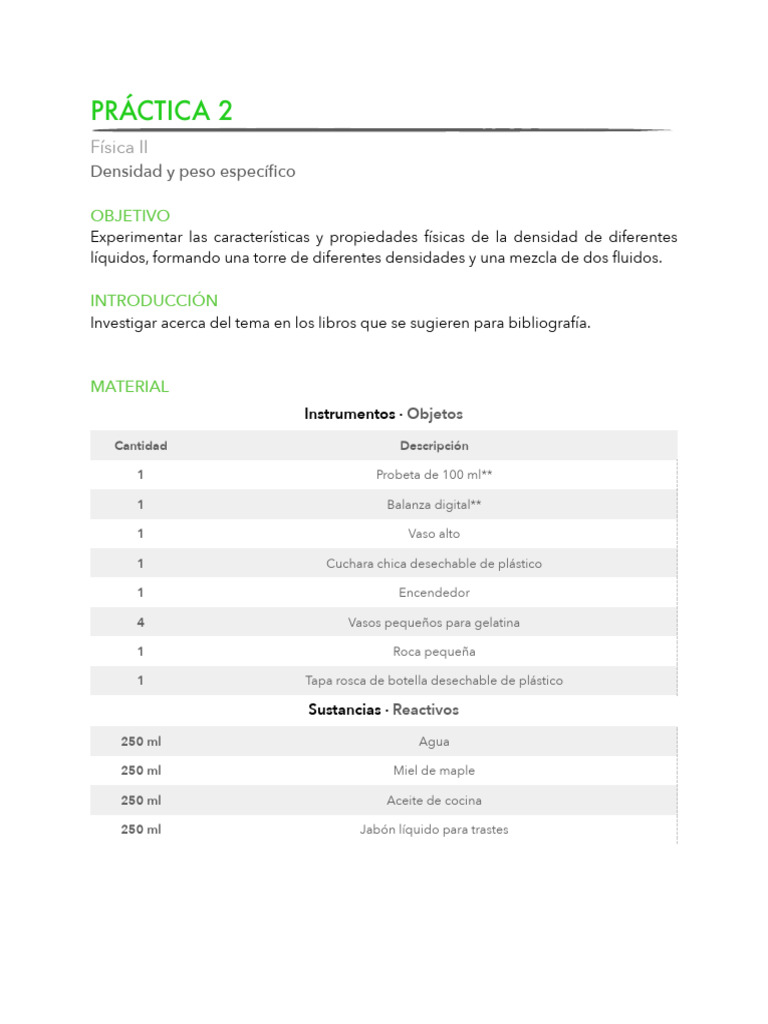 Densidad y Peso Específico en Líquidos | PDF