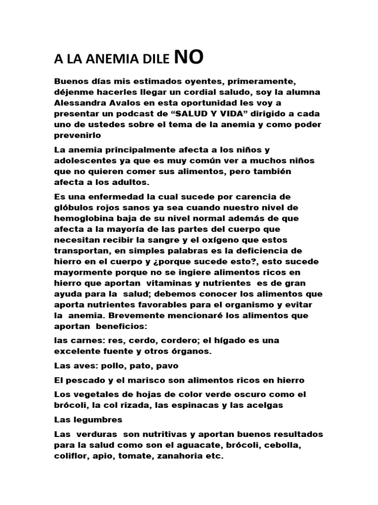 A La Anemia Dile No | PDF | Alimentos | Vegetales