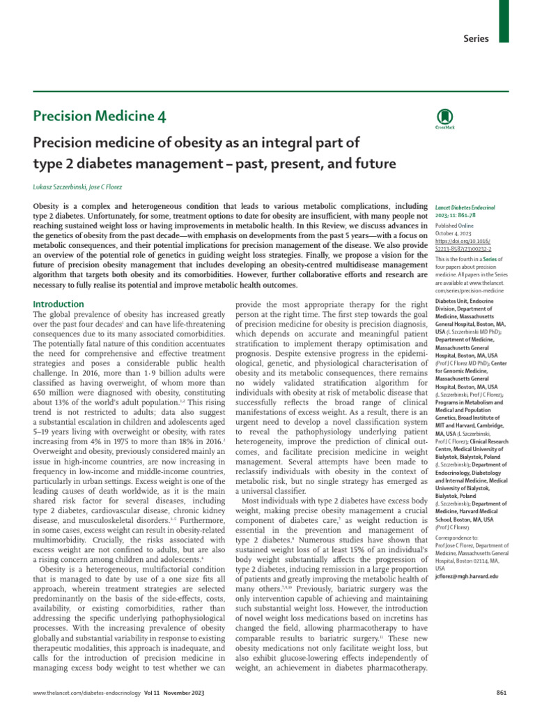 Precision Medicine of Obesity As An Integral Part of Type 2 Diabetes ...