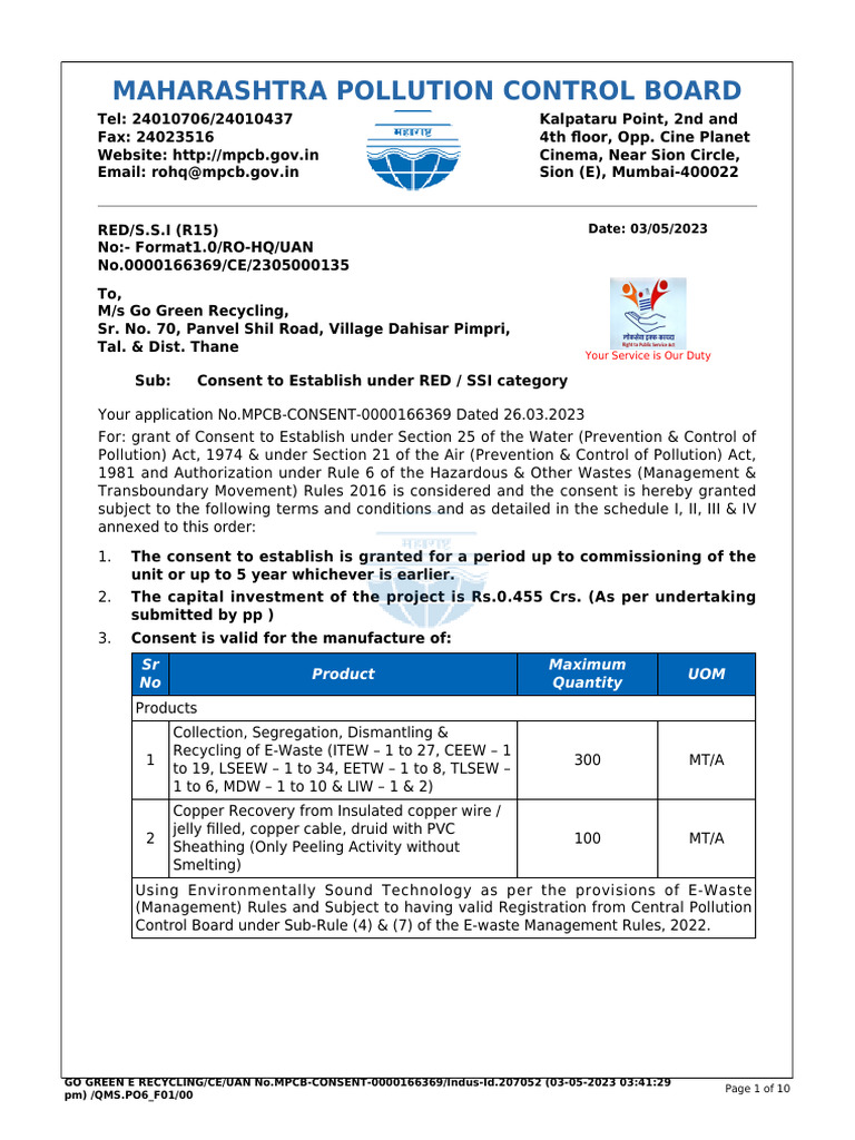 Maharashtra Pollution Control Board: SR No Product Maximum Quantity UOM ...