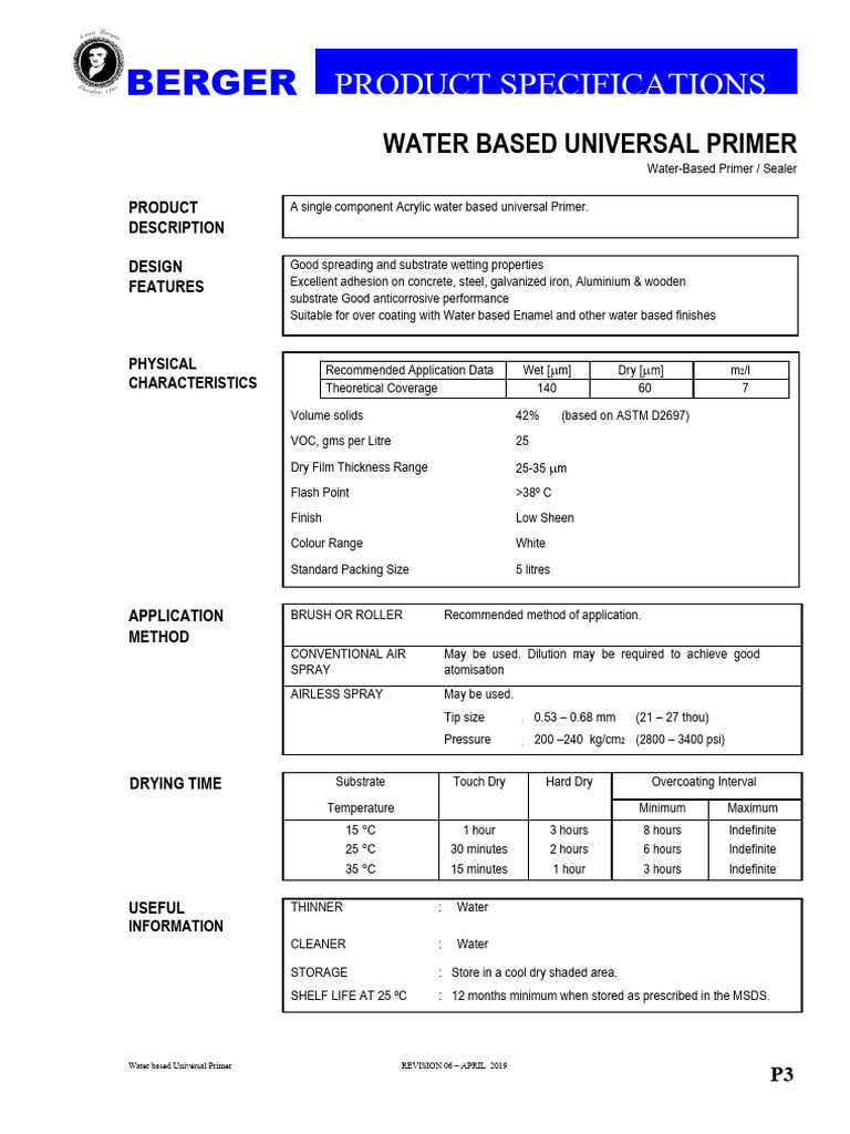 P3) Water Based Universal Primer | PDF | Paint | Water