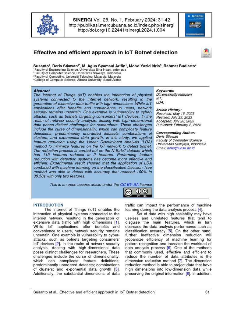 Effective And Efficient Approach In Iot Botnet Detection Download Free Pdf Sensitivity And