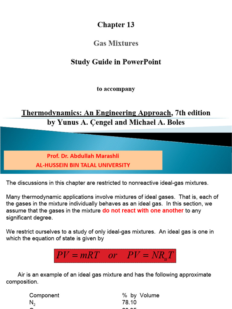 Lecture 4 Chapter - 13 Gas Mixtures | PDF | Gases | Entropy