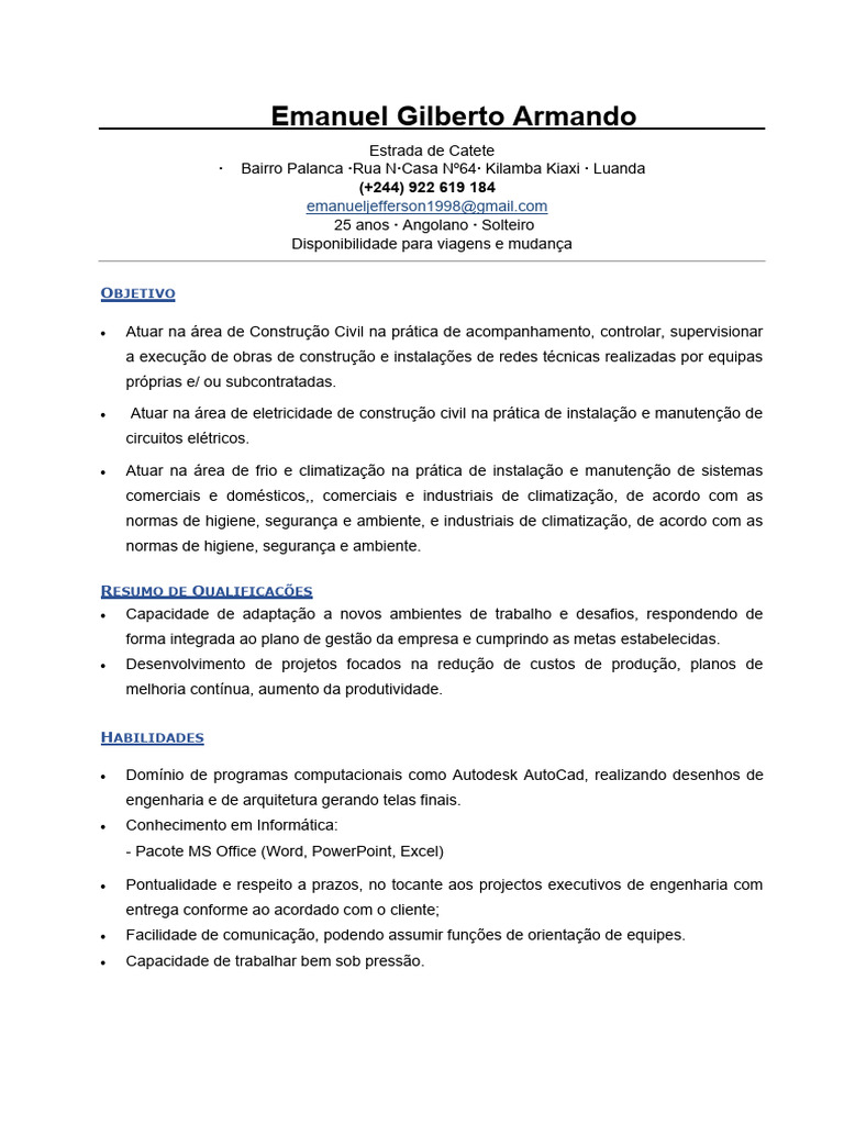 Emanuel CV | PDF | Engenharia | Despesa