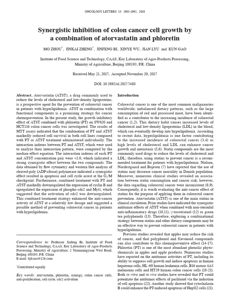Zhou2017 - Synergistic Inhibition of Colon Cancer Cell Growth by A ...
