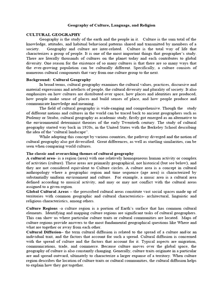 Geography of Culture & Language & Religion | PDF | Geography | Cultural ...