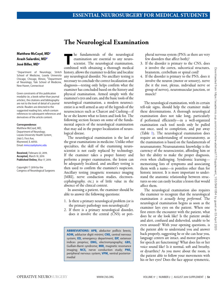The Neurological Examination | PDF | Spinal Cord | Brainstem