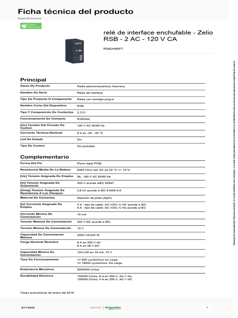 Schneider Electric Harmony-Relés-Electromecánicos RSB2A080F7 | PDF ...