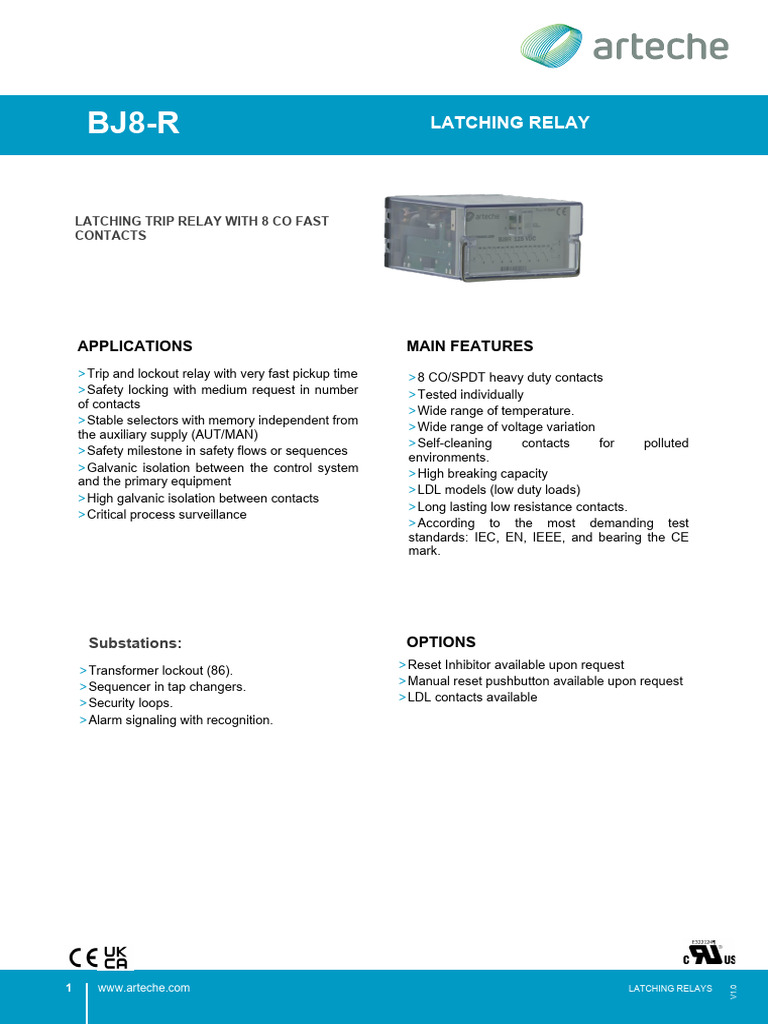 Latching Trip Relay BJ8-R Specifications | PDF | Relay ...