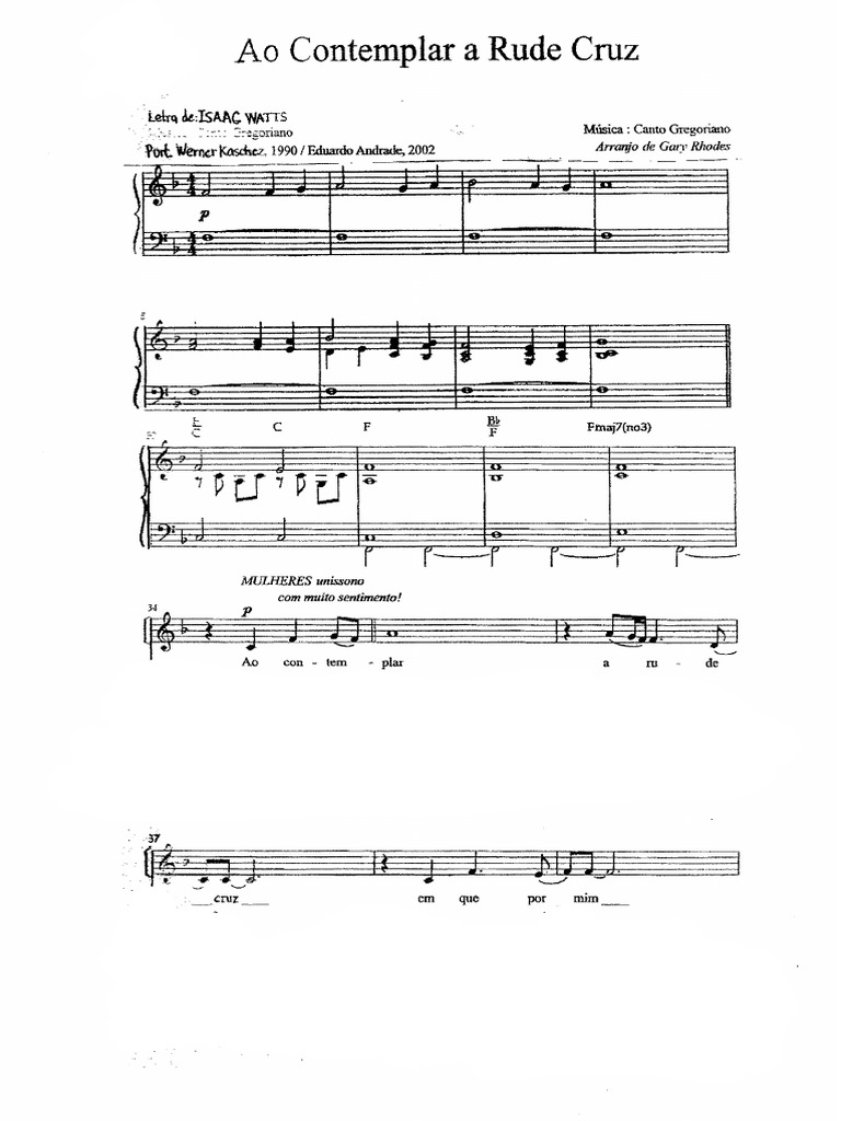 Ao Contemplar A Rude Cruz Letra Isaac Wa | PDF
