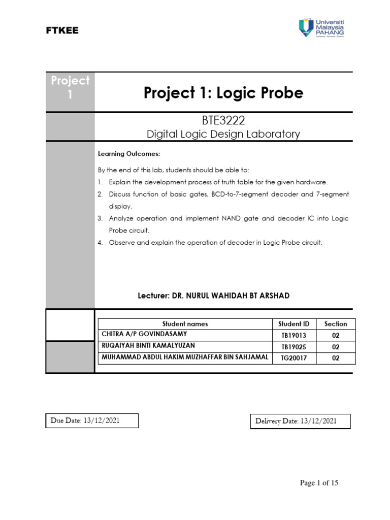 Lab BTE3222 - Project 1 Report - GROUP 8 | PDF | Logic Gate ...