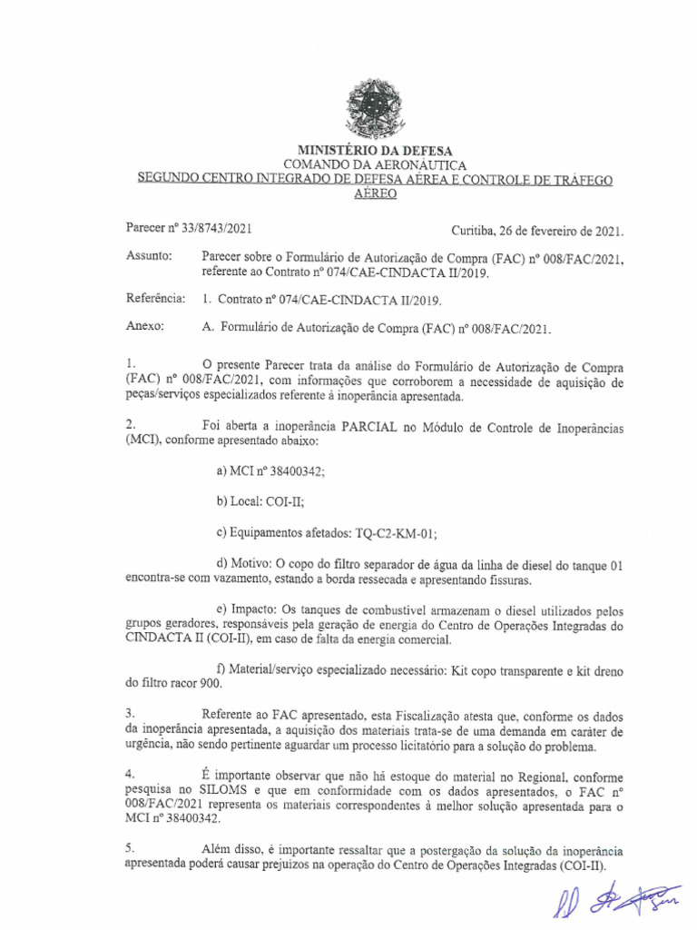 MODELO FAC 008_FAC_2021 - Parecer e FAC | PDF