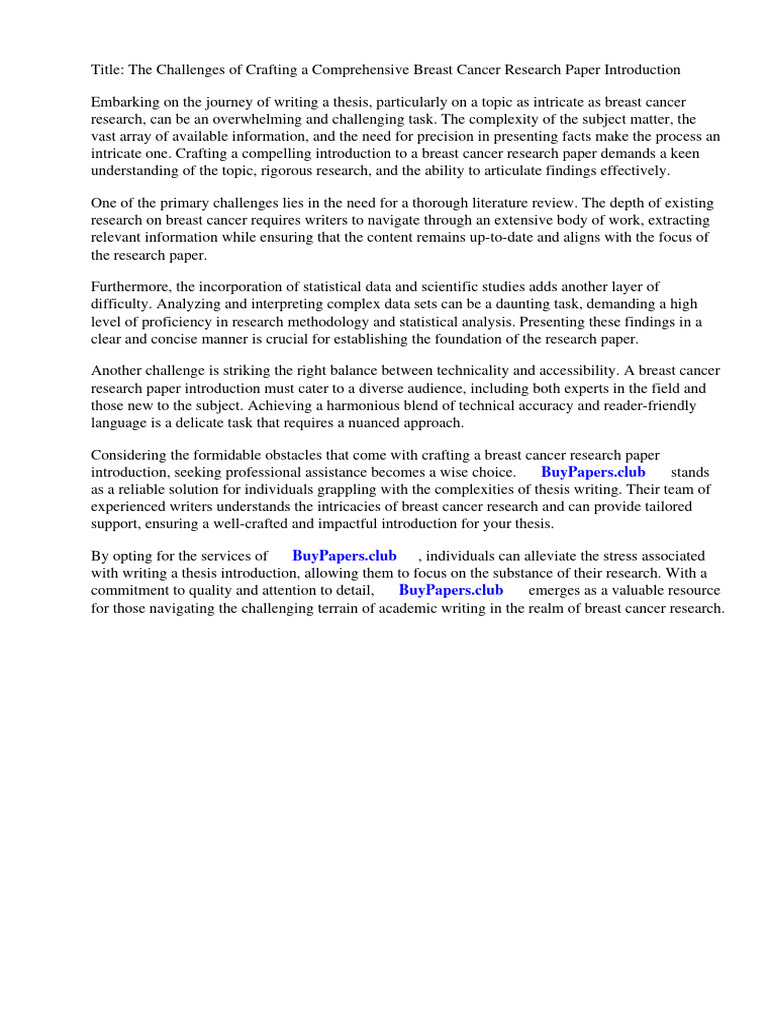 Breast Cancer Research Paper Introduction | PDF | Cancer | Breast Cancer