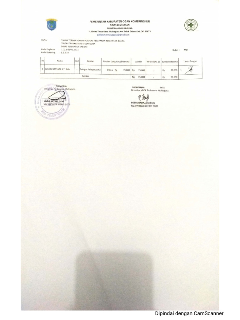 Bukti Honor Wahyu Lestari, S.TR - Keb | PDF