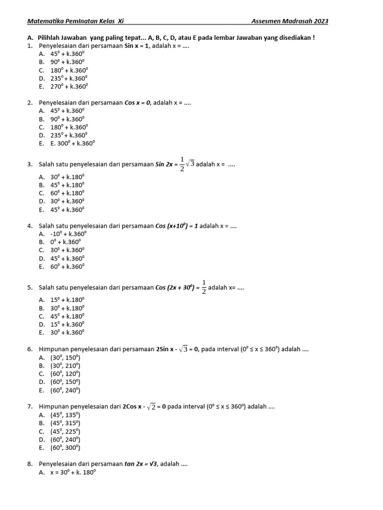 Matematika Minat XI 23-24 | PDF