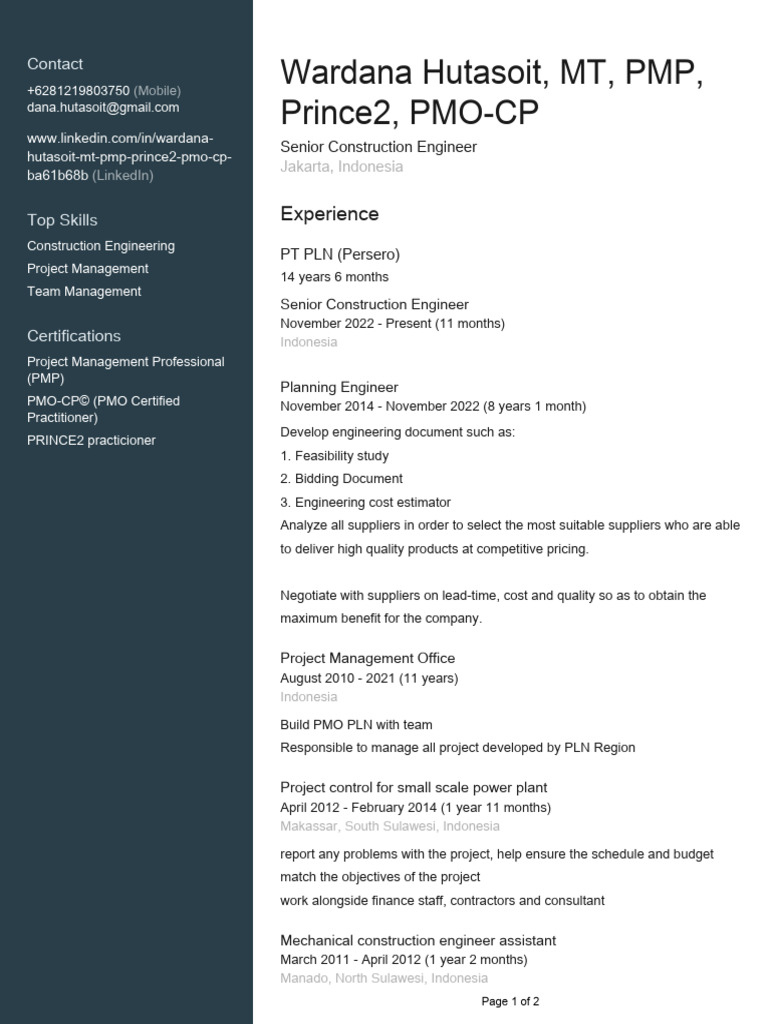 CV Wardana Linkdn 270923 | PDF | Project Management | Engineer